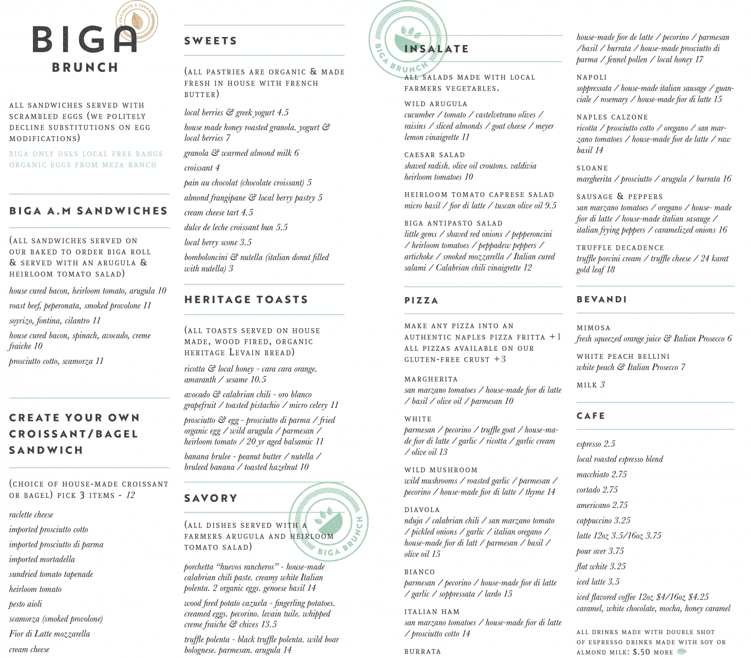 Menus | BIGA San Diego
